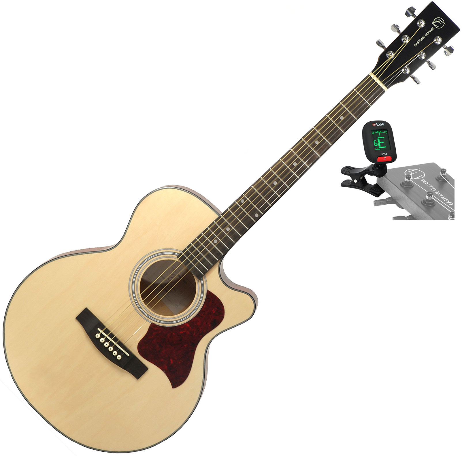 Eastone SB20C-NAT+ X-TONE Tuner Clip-On - natural Acoustic guitar set