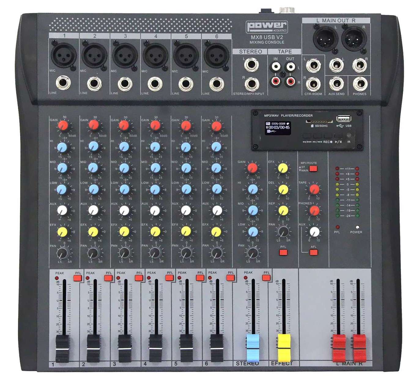 Power acoustics MX8 USB V2 Analog mixing desk