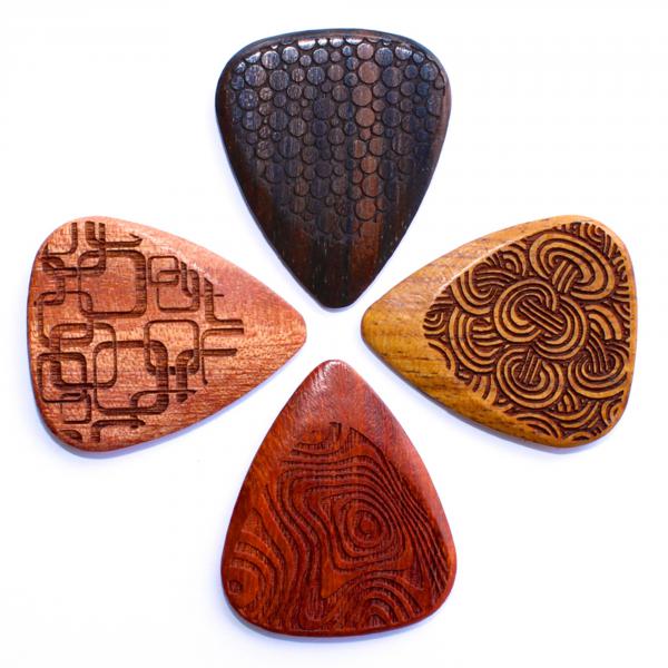 4 Wood Picks Pack - Laser Guitar pick Timber tones