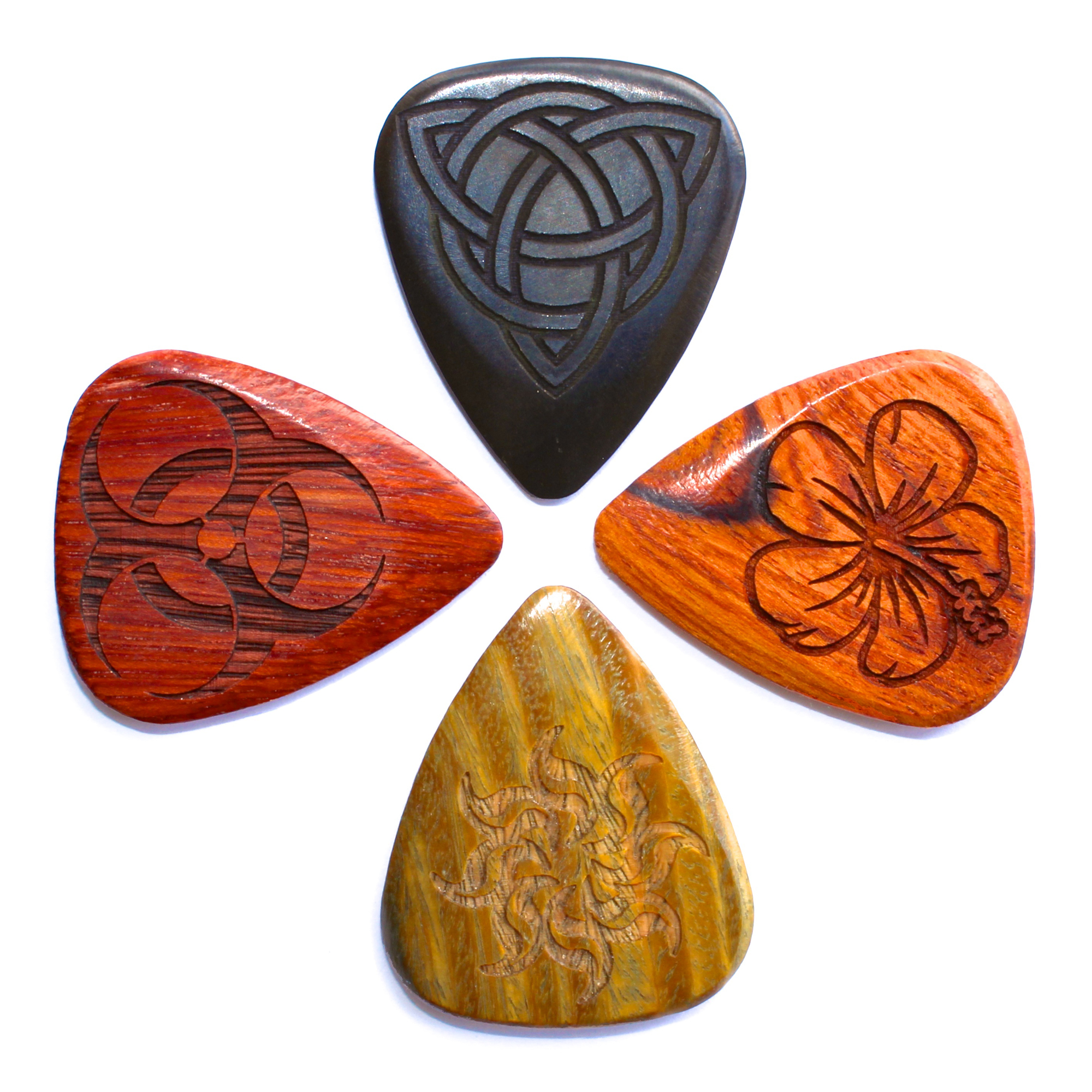 Timber tones 4 Wood Picks Pack - Laser Guitar pick